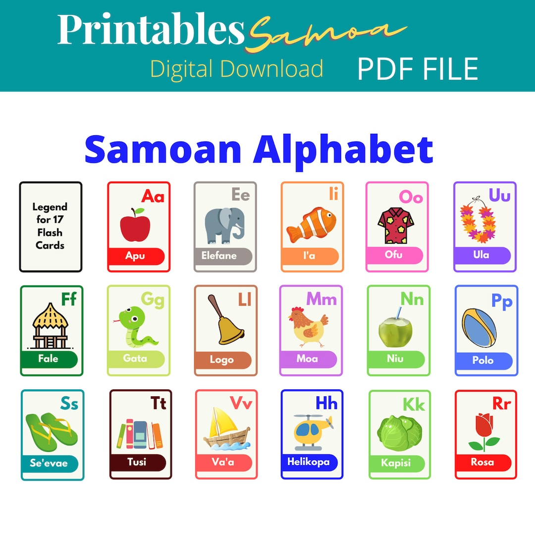 Samoan Printable Alphabet, Activity Instant Download, Flash Cards ...