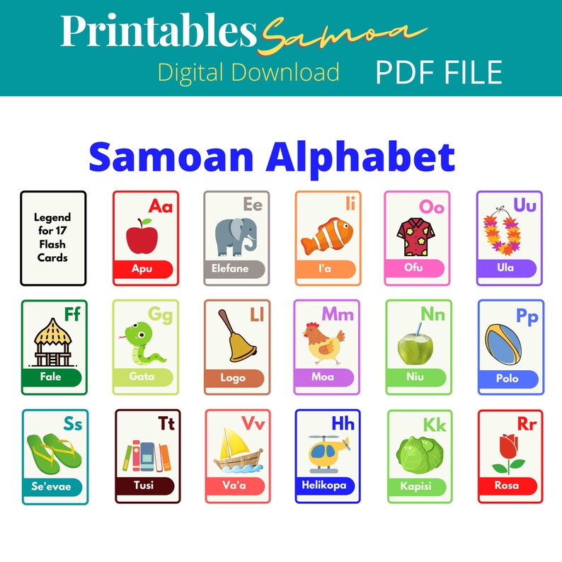 Samoan Printable Alphabet, Activity Instant Download, Flash Cards ...