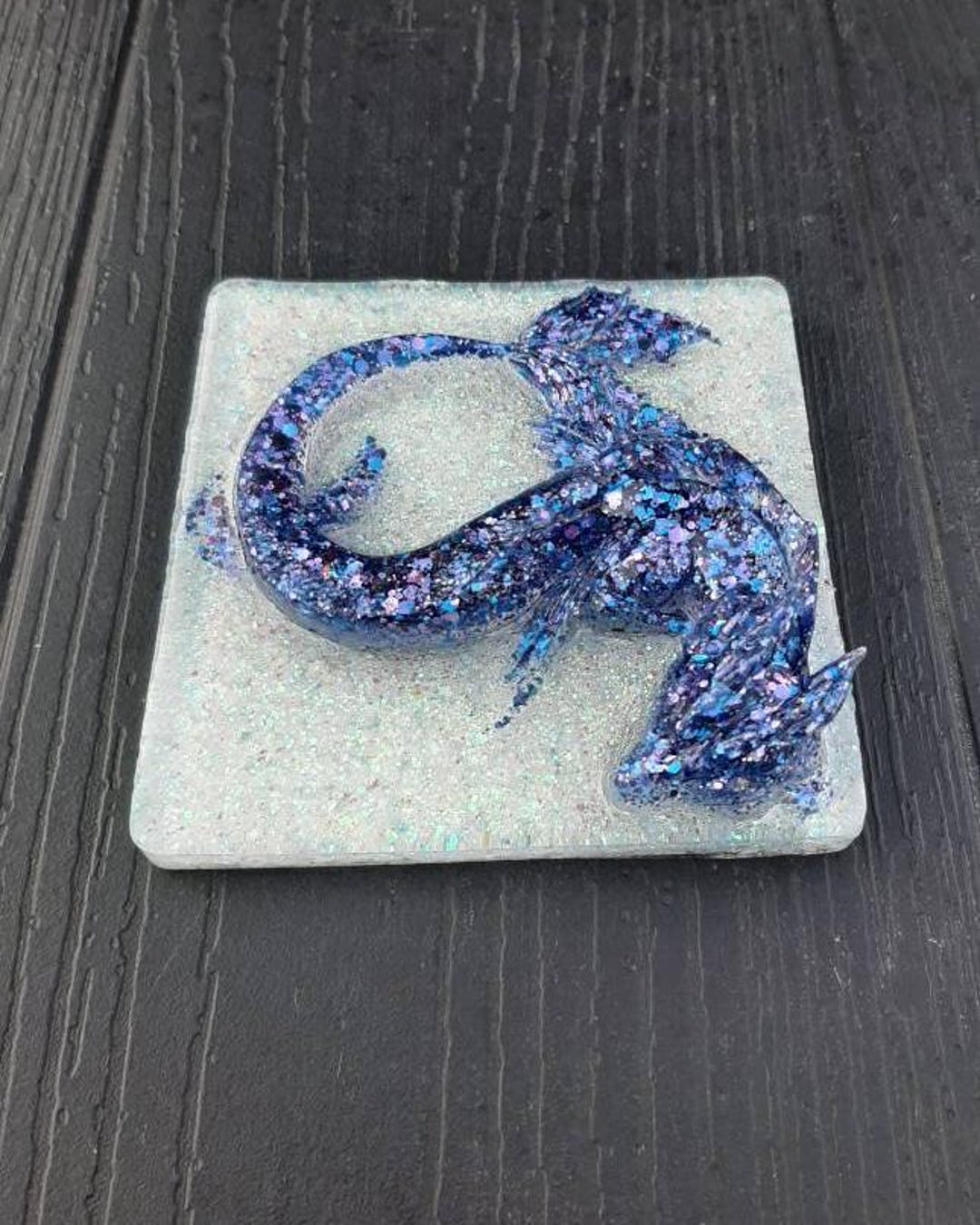 Dragon Decor, Water Dragon Statue on Base, Glittery Handmade Dragon - Etsy