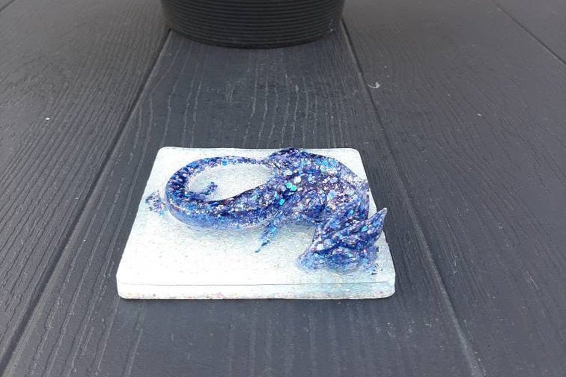 Dragon Decor Water Dragon Statue on Base Glittery Handmade | Etsy