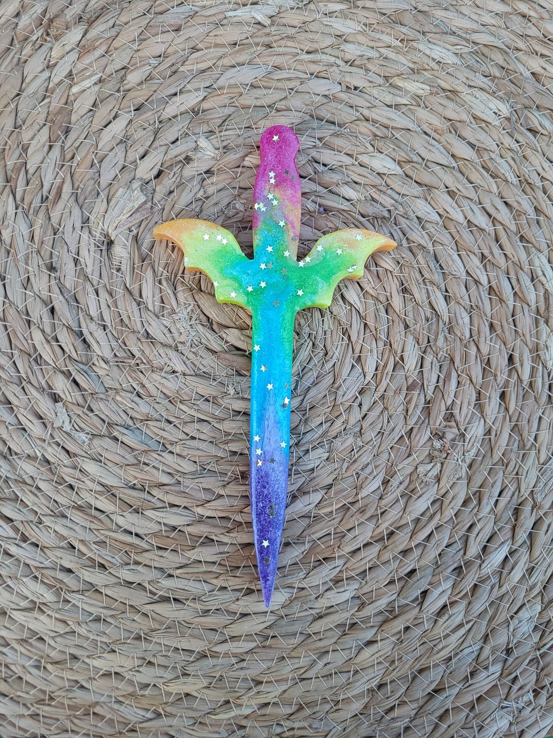 Athame With Bat Wings. Rainbow. Stars. Hand-poured Resin Ritual Dagger ...
