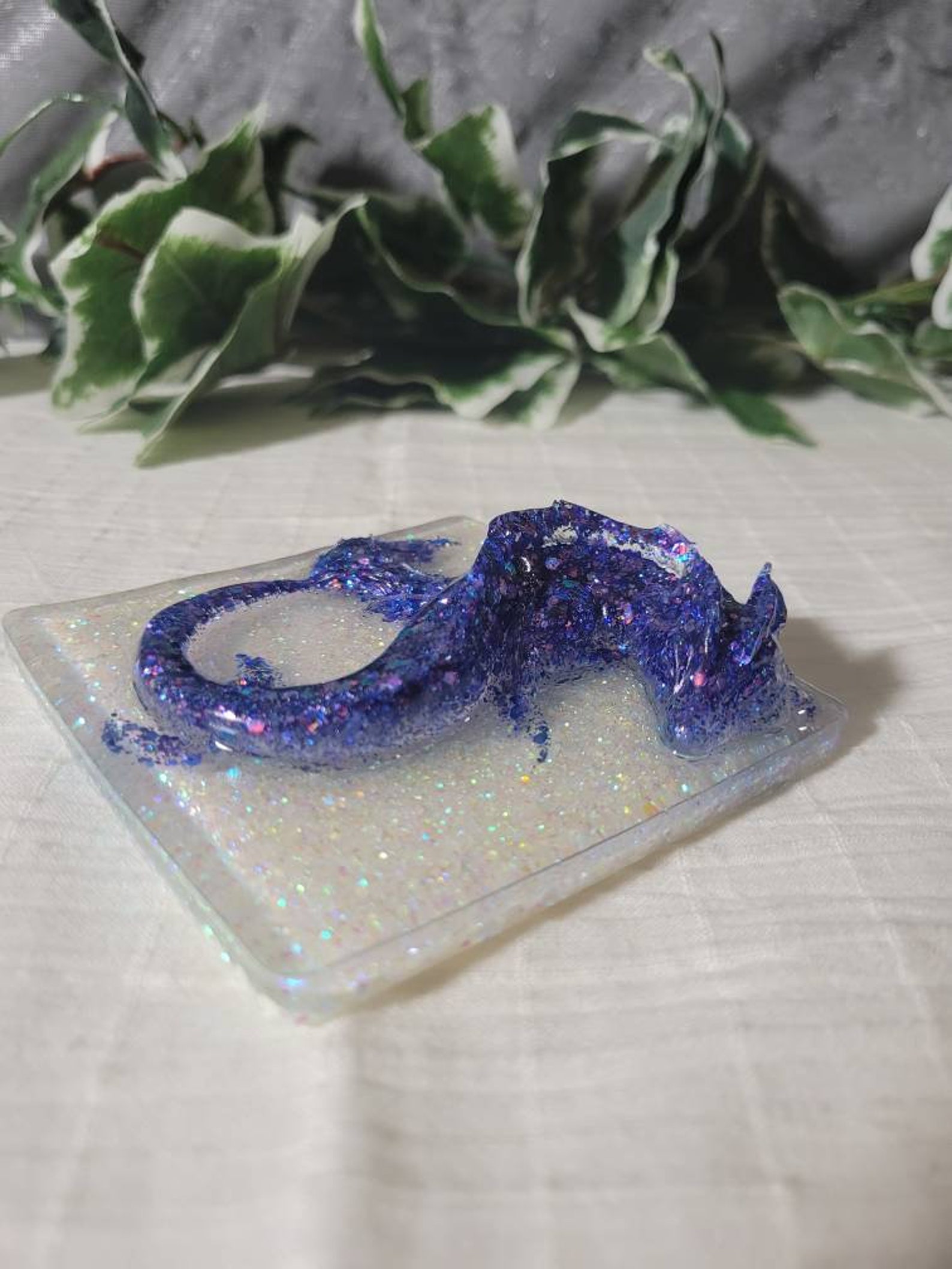 Dragon Decor Water Dragon Statue on Base Glittery Handmade | Etsy