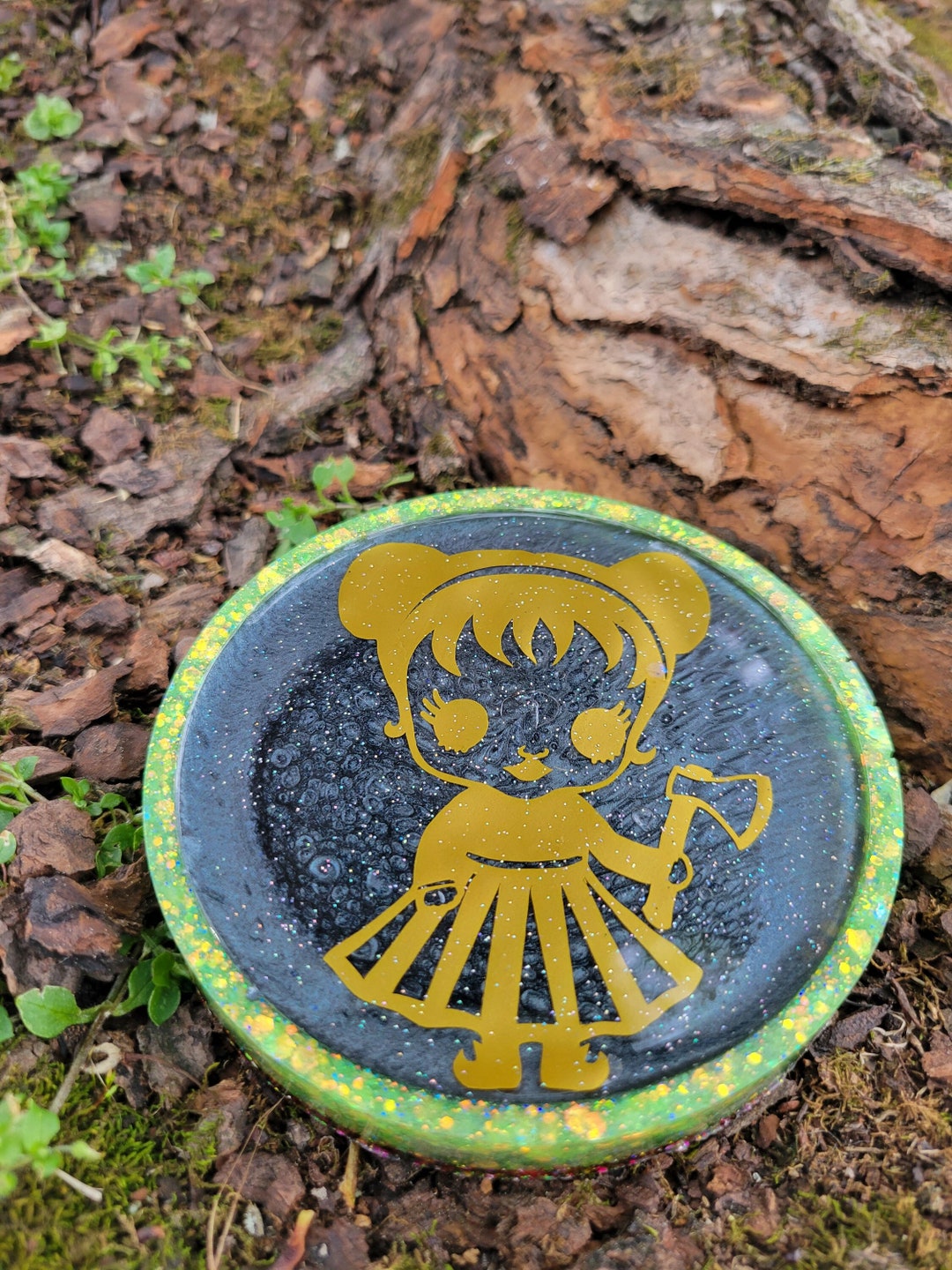 Creepy Little Girl Coaster. Cute Psycho Decal Encased in Glittery Hand ...