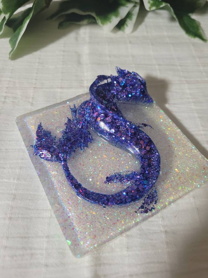 Dragon Decor Water Dragon Statue on Base Glittery Handmade - Etsy