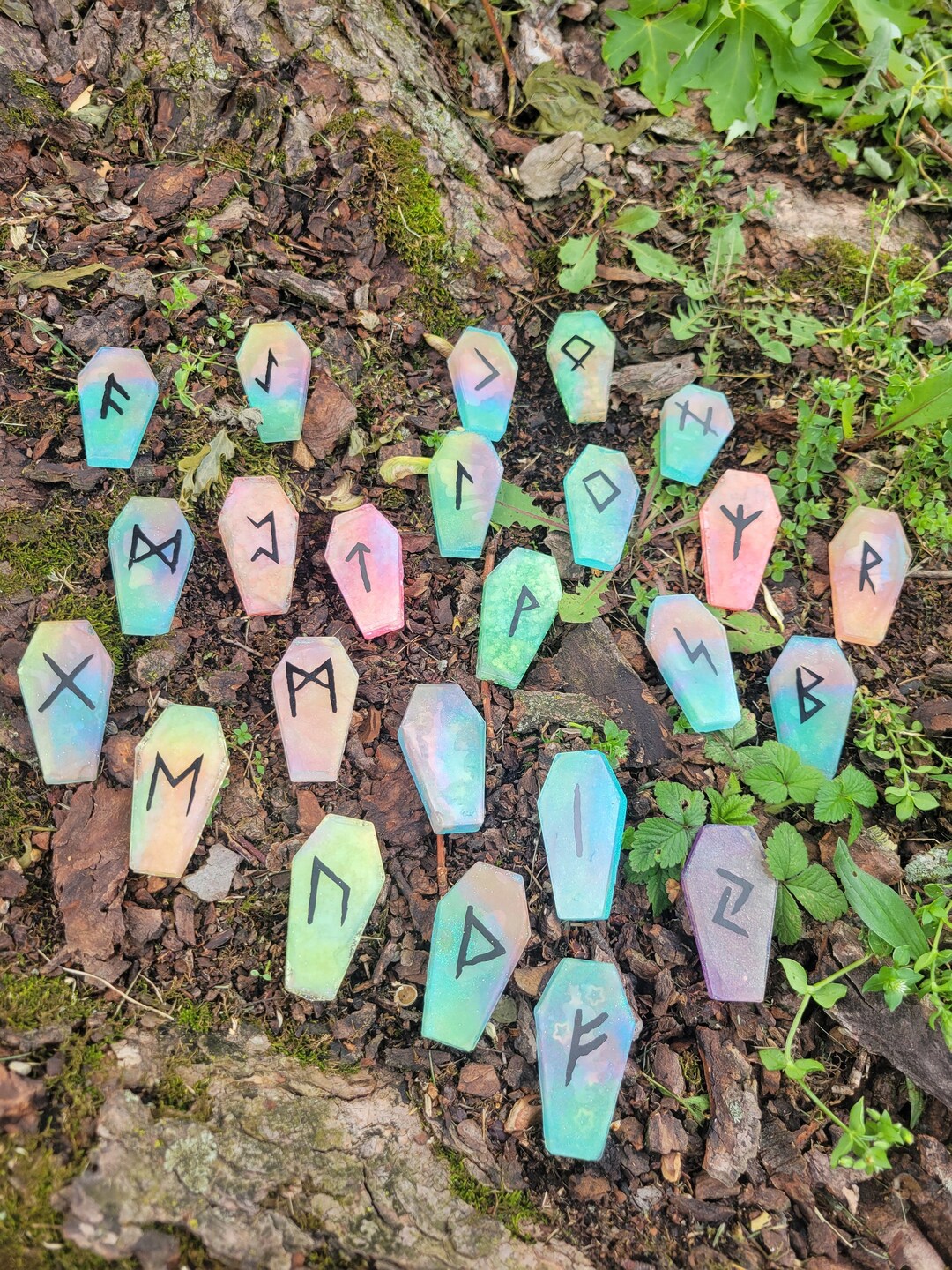 Coffin Shaped Runes. Tye Dye Design. Hand-poured Resin. Pastel. Piece ...