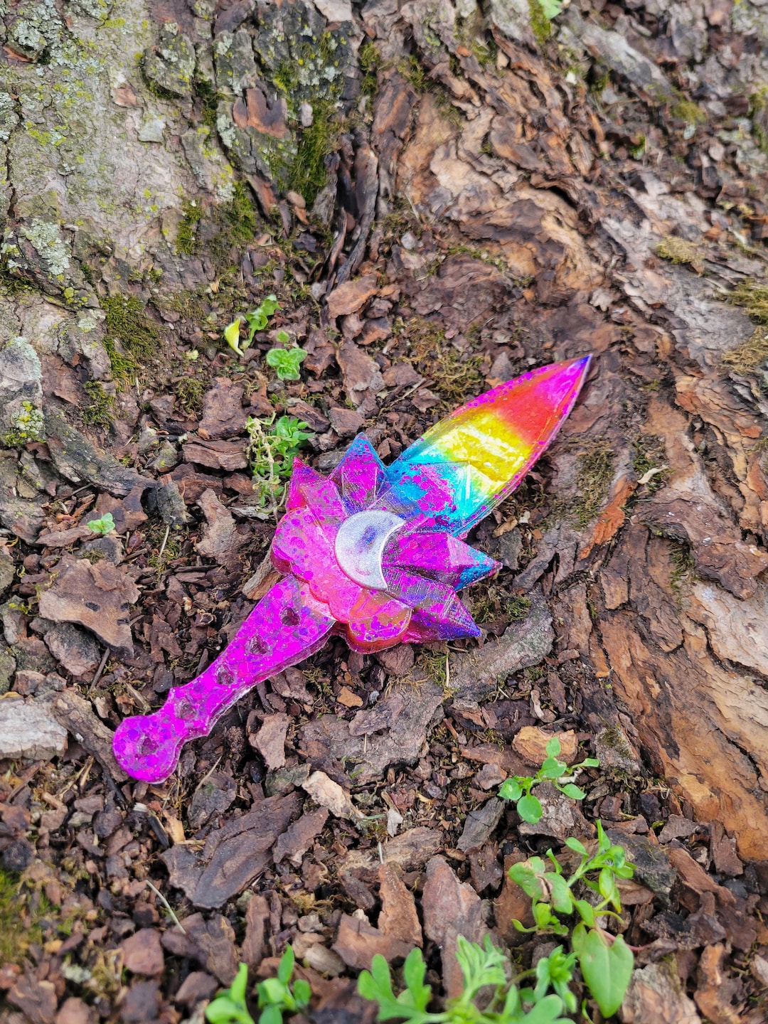 Resin Athame. Hand Poured Crystal Shaped Ritual Dagger. Holographic ...