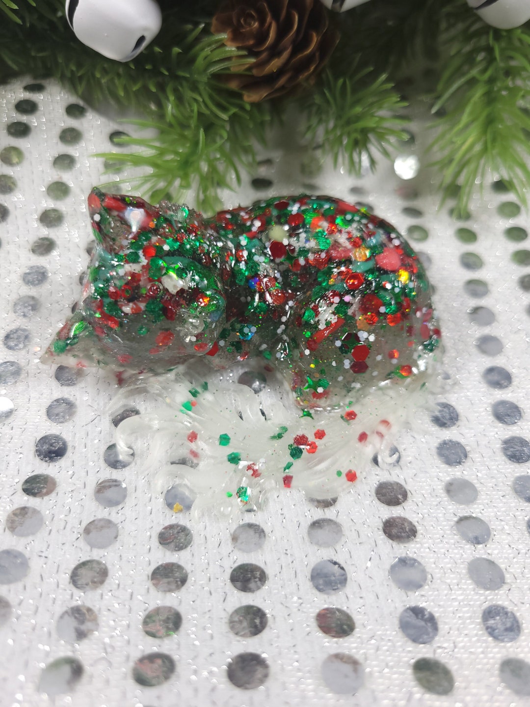 Sleeping Cat Figurine. Hand-poured Resin. Holiday. Christmas/yule. Cat ...