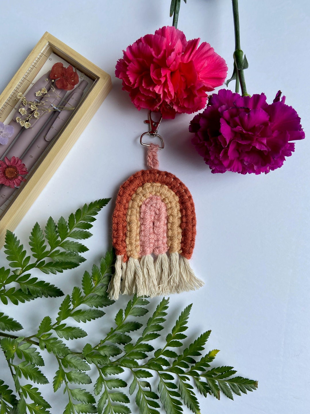 Boho Rainbow Keyring, Macrame Rainbow Keychain, Macrame Rainbow Keyring ...