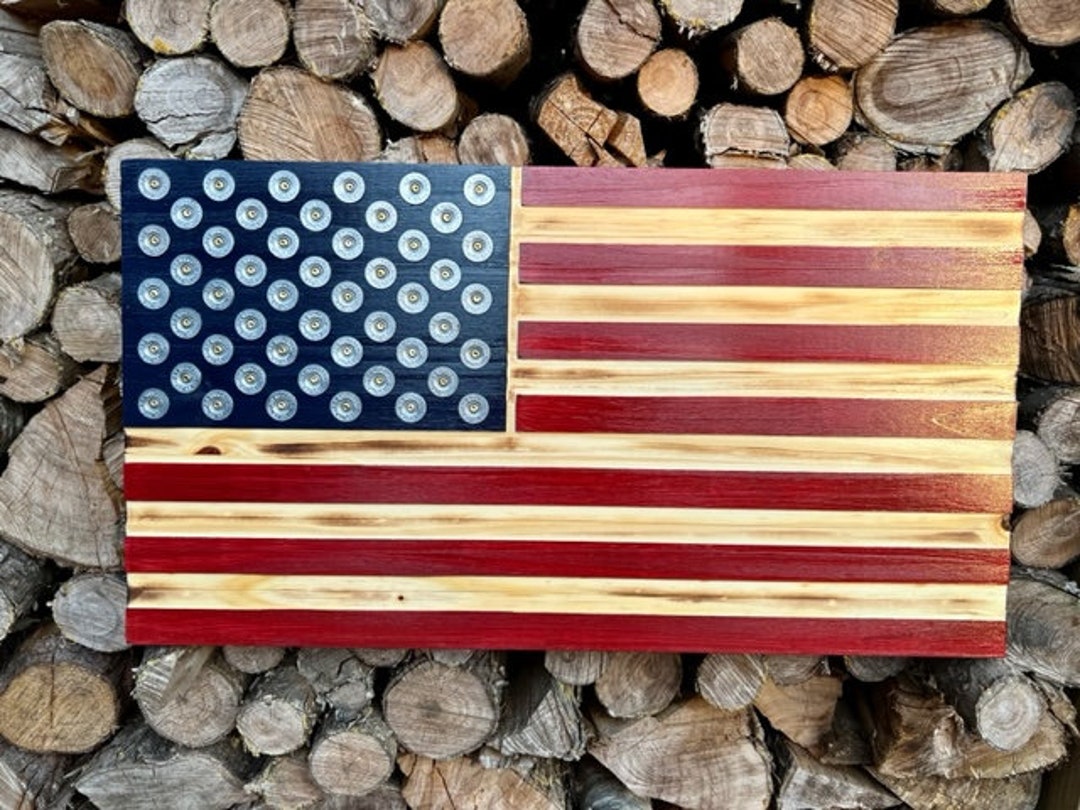 Silver Shotgun Shell, American Flag, Hand Crafted, Wood Flag, Father's ...