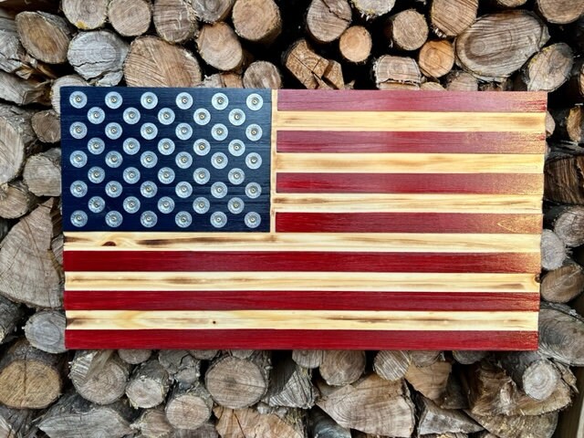 Silver Shotgun Shell, American Flag, Hand Crafted, Wood Flag, Father's ...