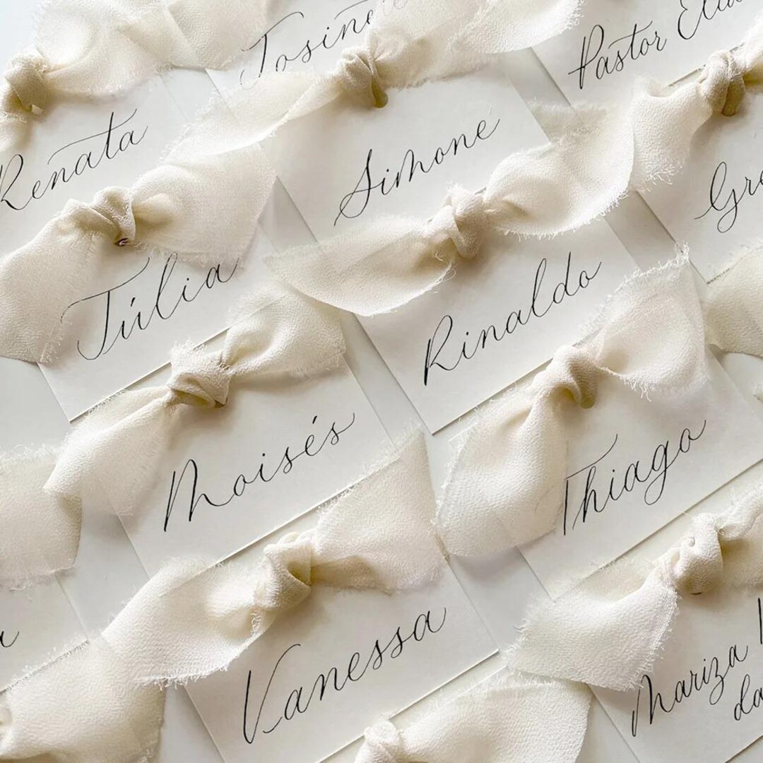 Calligraphy Name Place Cards With Ribbon Personalised – Wedding Table ...