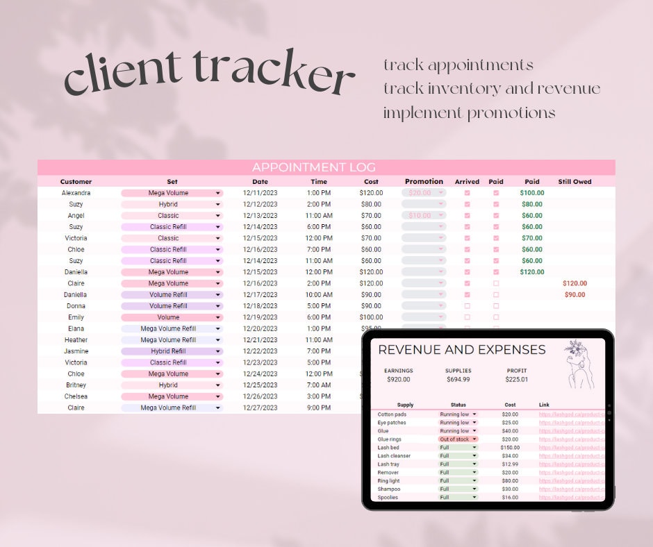 Client Tracker Lash Appointment Tracker - Etsy