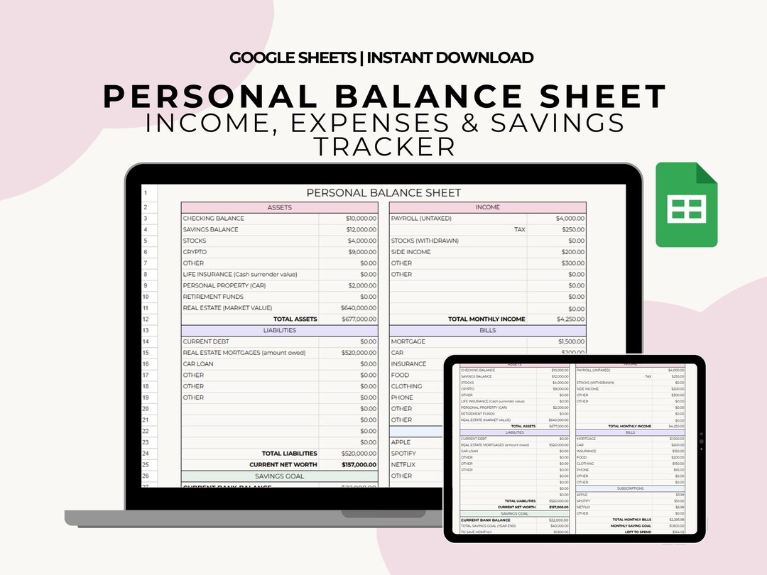 Personal Balance Sheet | Net Worth Calculator | Financial Planner ...