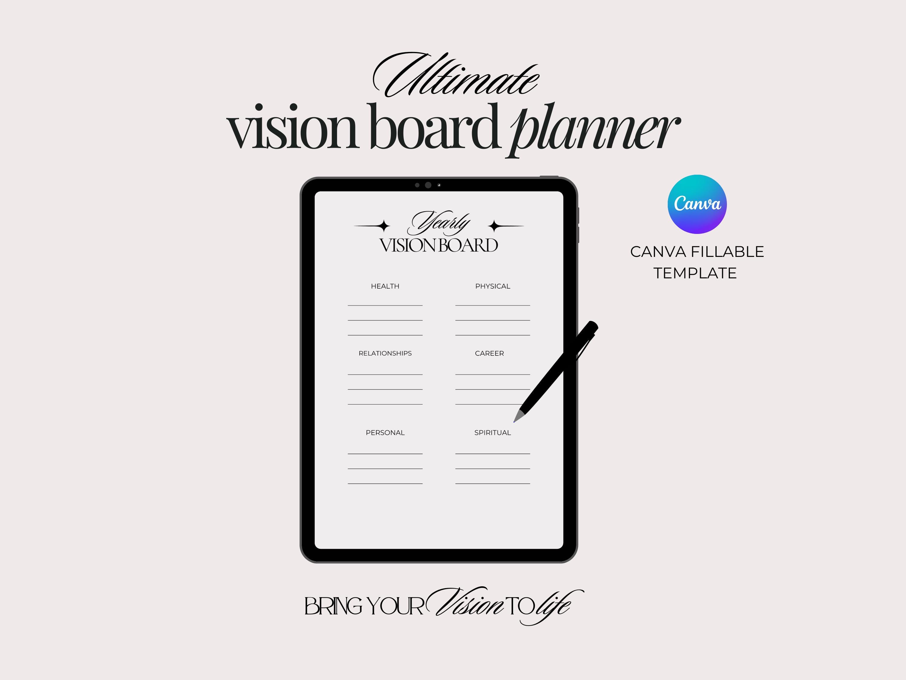 Vision Board Canva Template Printable & Digital Editable Planner 2025 ...