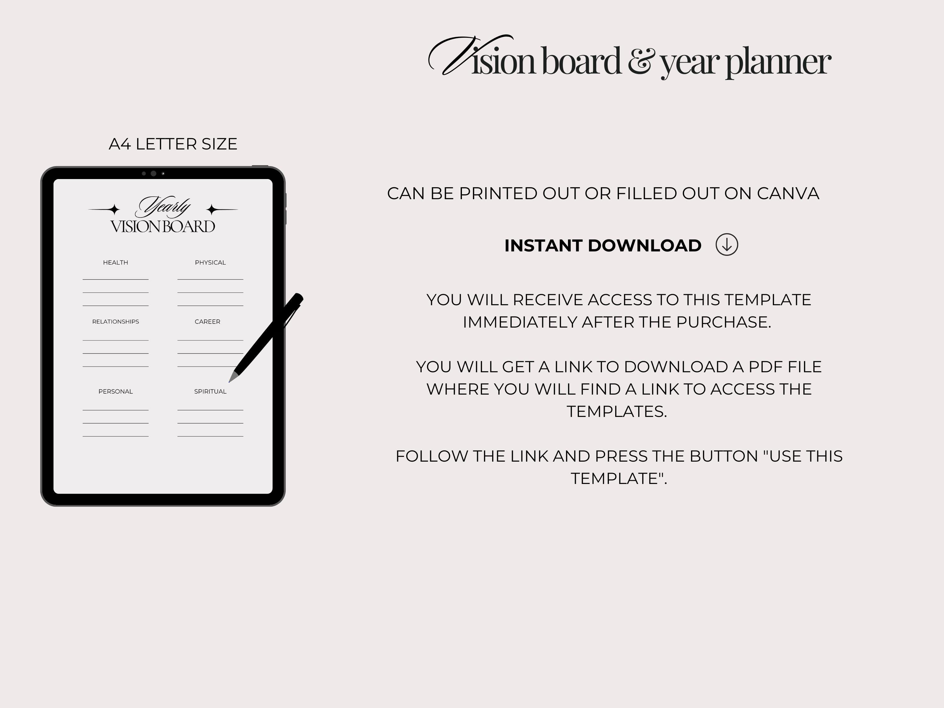 Vision Board Canva Template Printable & Digital Editable Planner 2025 ...