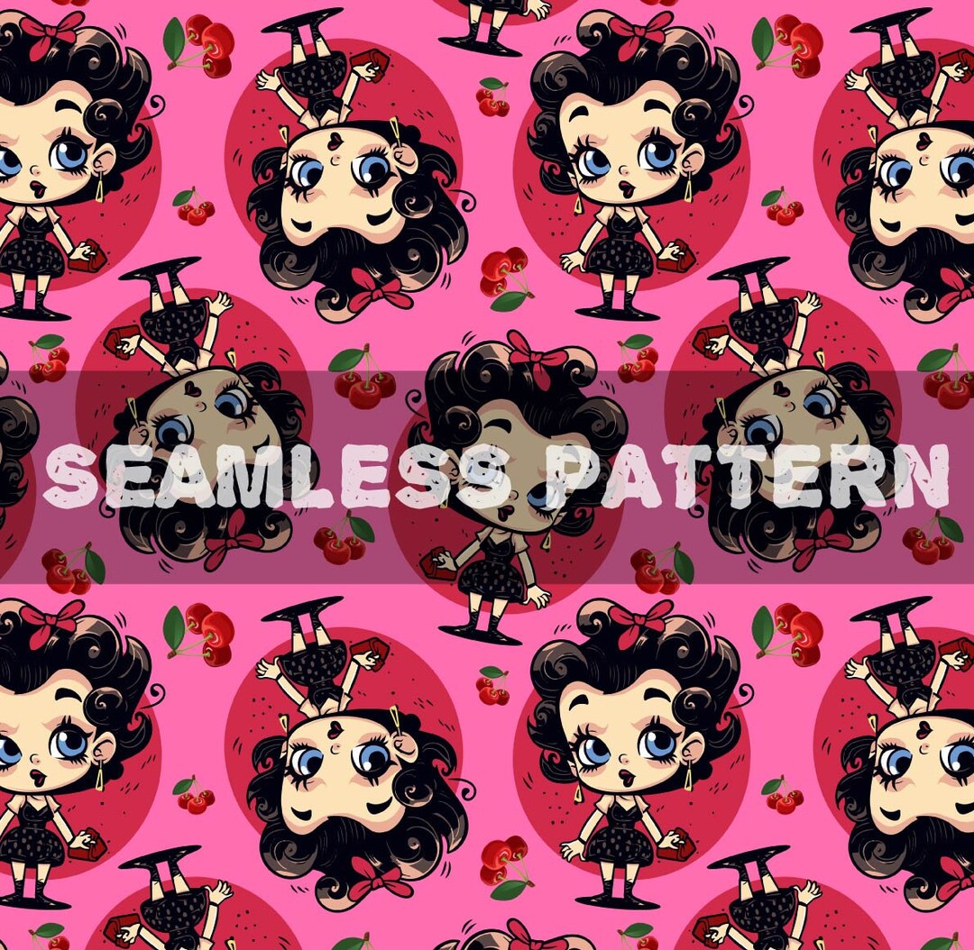 Seamless Pattern Pink Pin-up Betty Boop / Seamless Pattern / Fabric ...