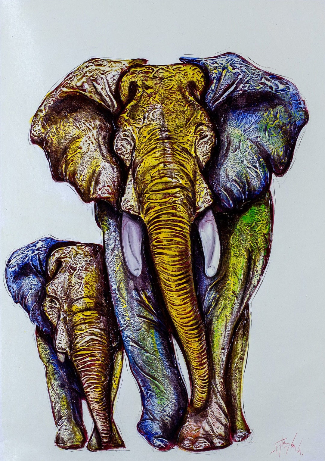 Mama Tembo and Mchanga, Elephant Painting, Elephant Art, African ...