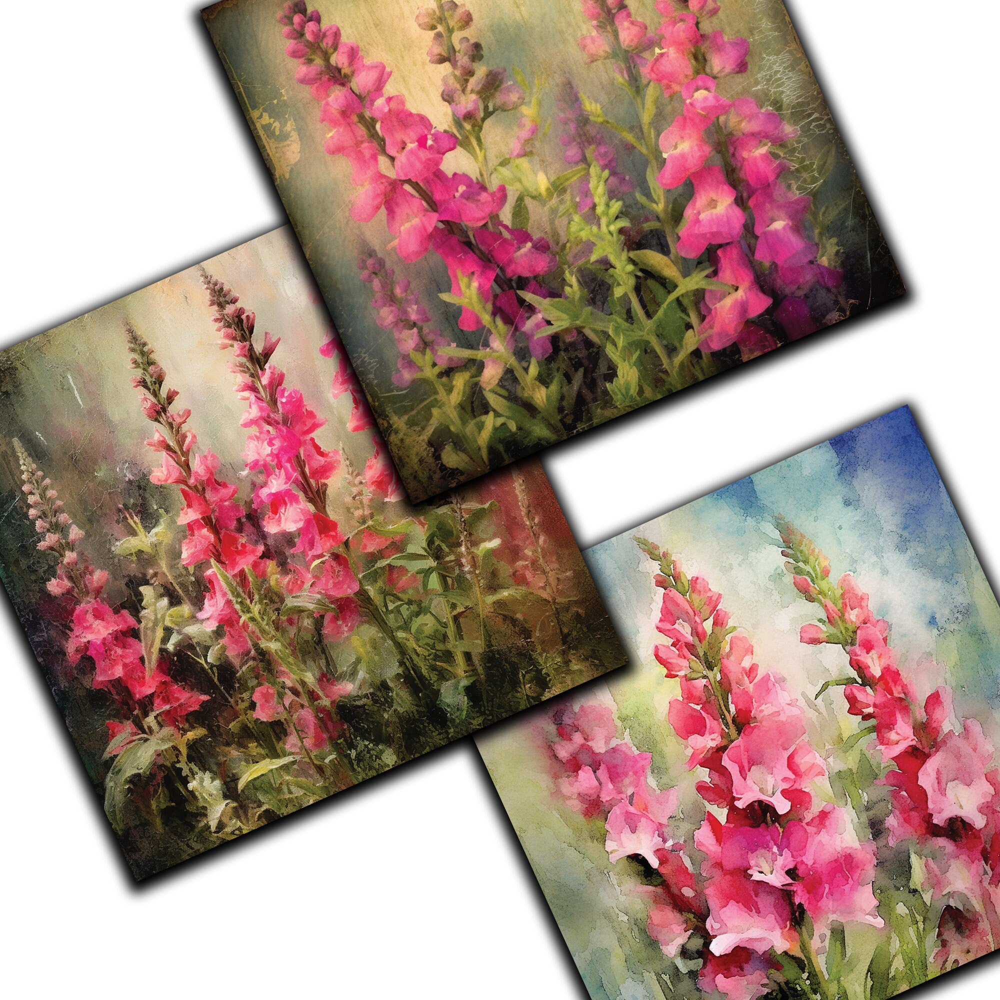 Grunge Snapdragon Digital Paper Pack Vintage Textures, Distressed ...