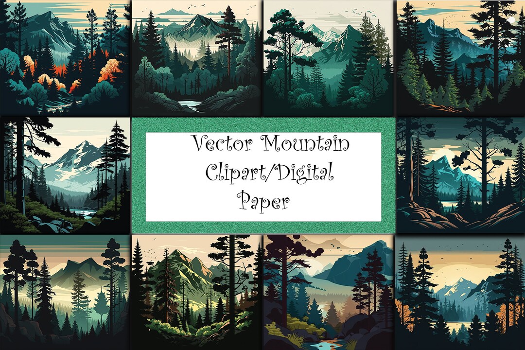 Vector Mountain Digital Paper - Sharp Landscape Patterns for Adventure ...