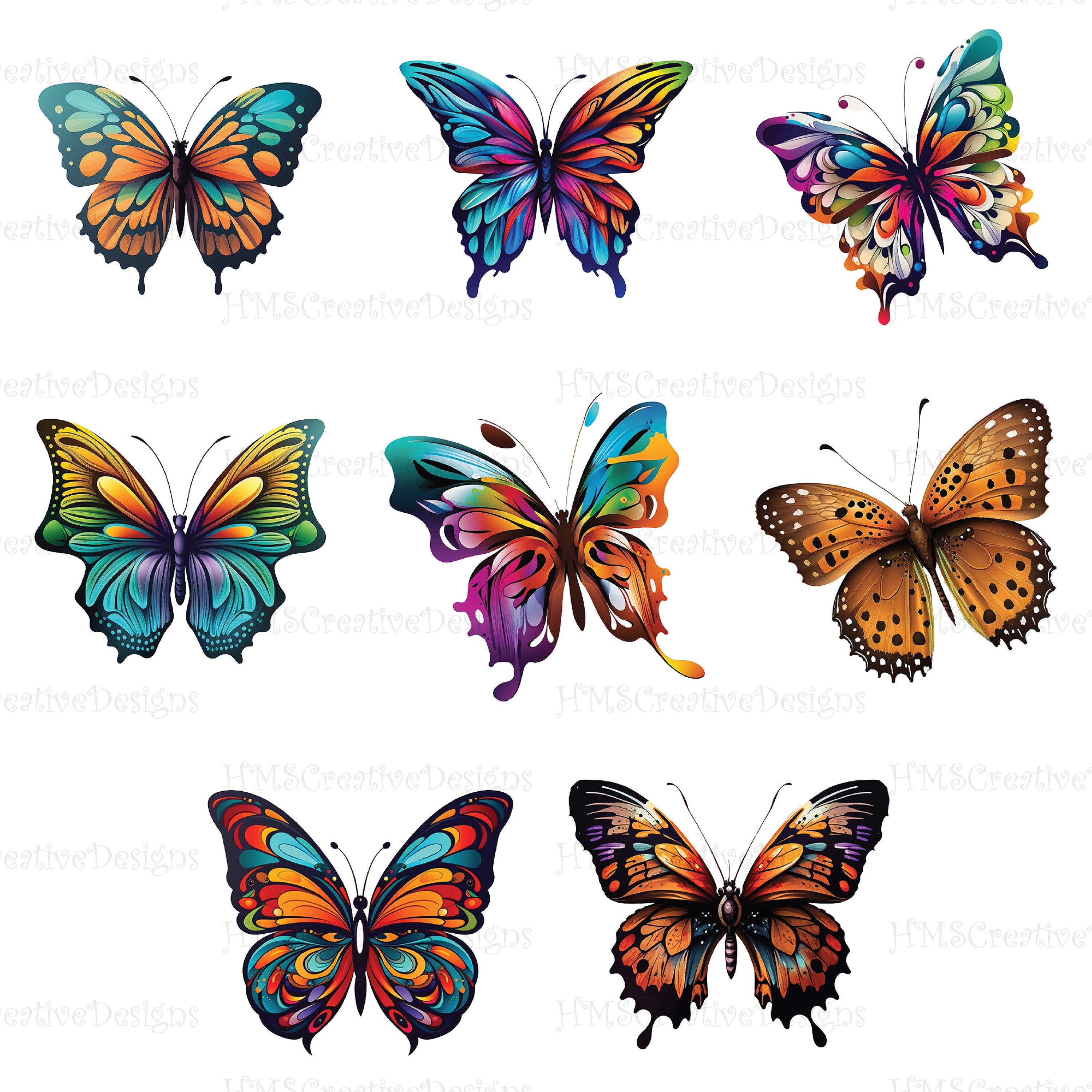 Colorful Butterfly Clipart: Vector Illustrations (digital Download) - Etsy