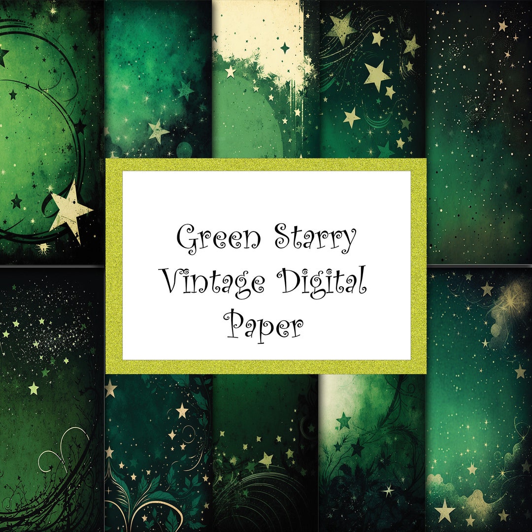 Green Starry Vintage Digital Paper Green Digital Paper Star Background ...