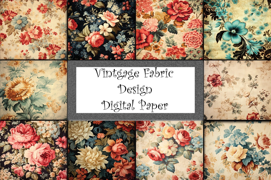 Vintage Fabric Design Digital Paper - Classic Textile Patterns for ...