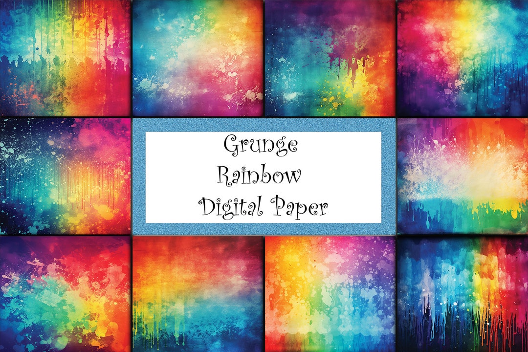 Rainbow Grunge Digital Paper Pack: Vintage Textures (instant Download ...
