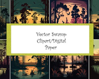 Vintage Swamp Clipart: Vector Art Digital Paper (12x12 JPG) (digital ...