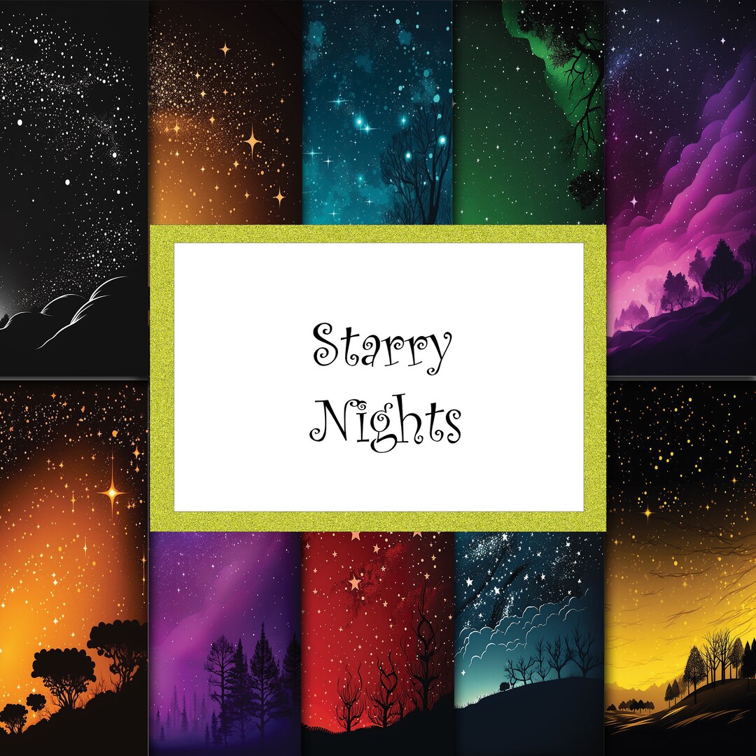 Starry Nights Digital Paper - Celestial Sky Patterns for Space-themed ...
