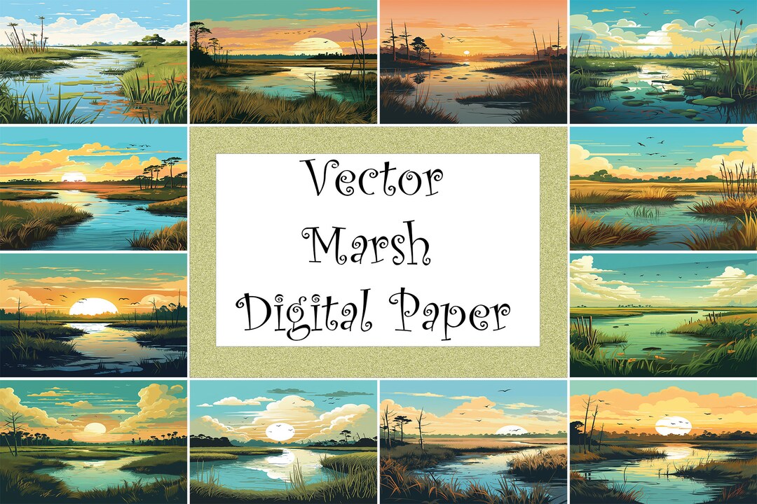 Vector Marsh Digital Paper Pack - High-quality Swamp Patterns ...