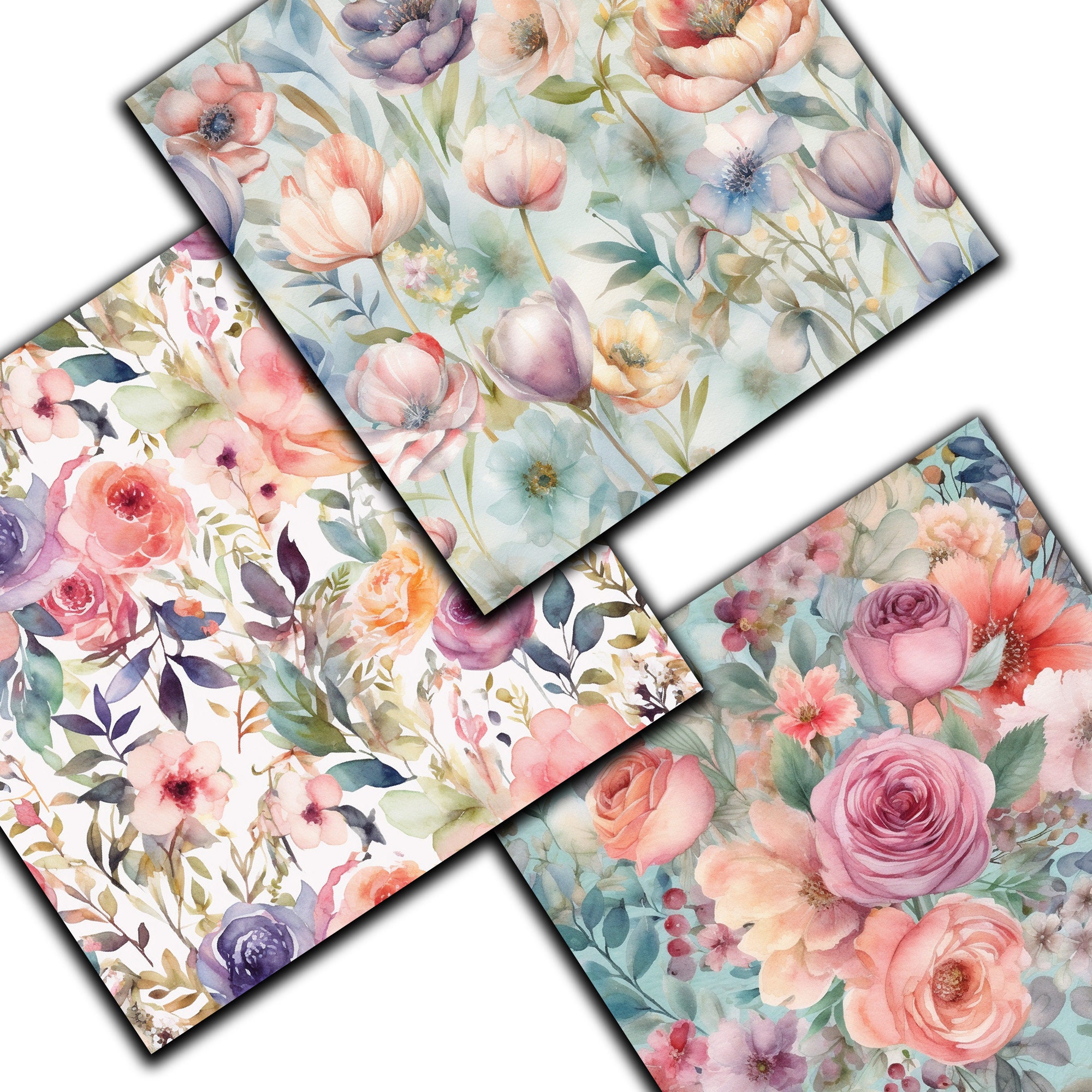 Watercolor Floral Digital Paper Floral Pattern Flower Pattern Scrapbook ...