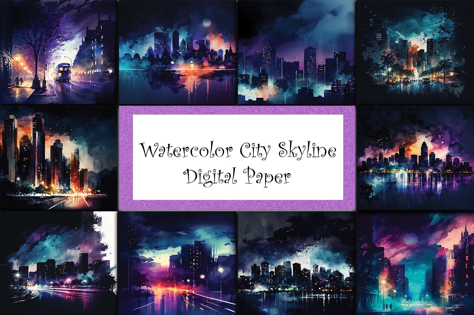 Watercolor City Digital Paper Pack Urban Landscape Backgrounds ...