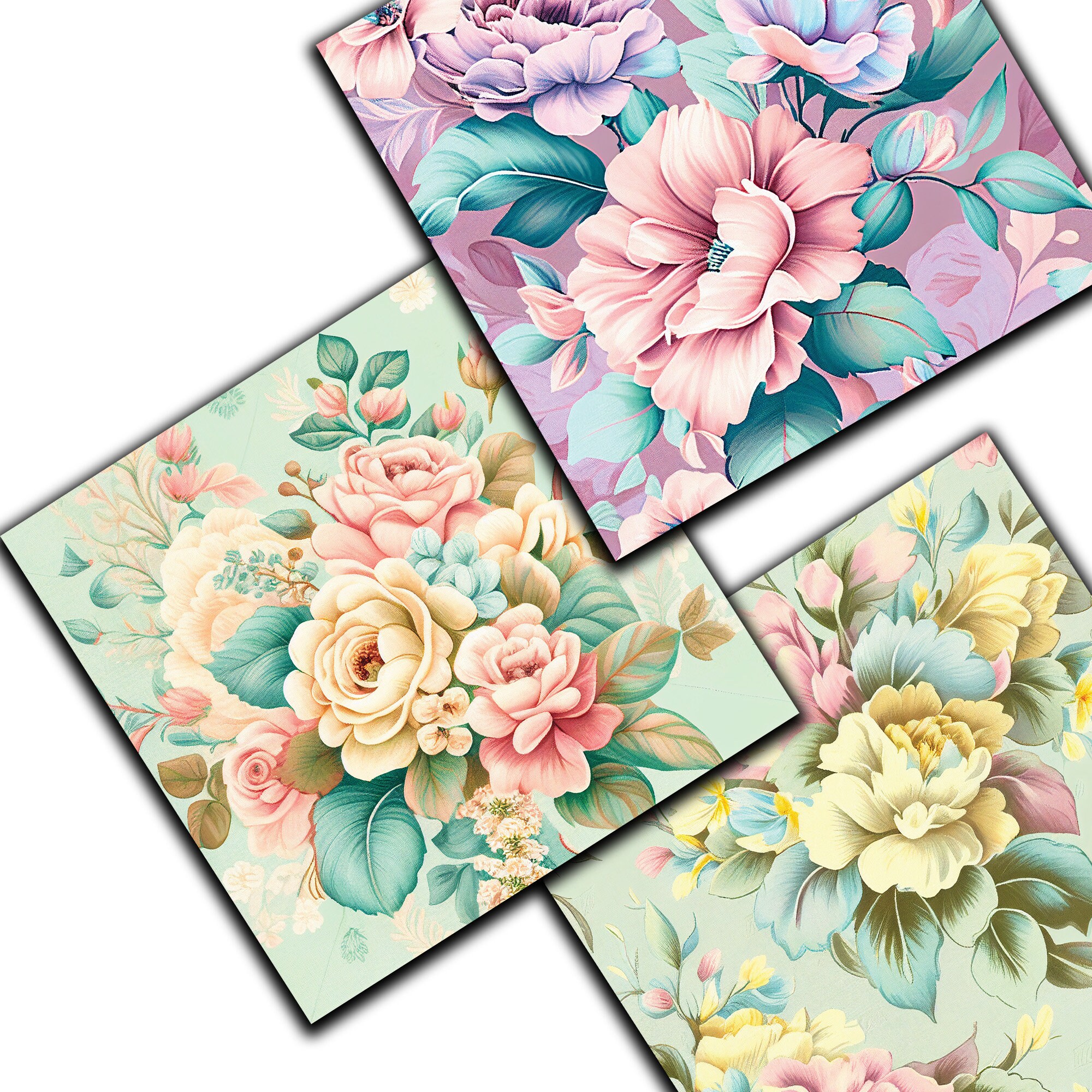 Pastel Floral Digital Paper - Soft Flower Patterns for Wedding ...