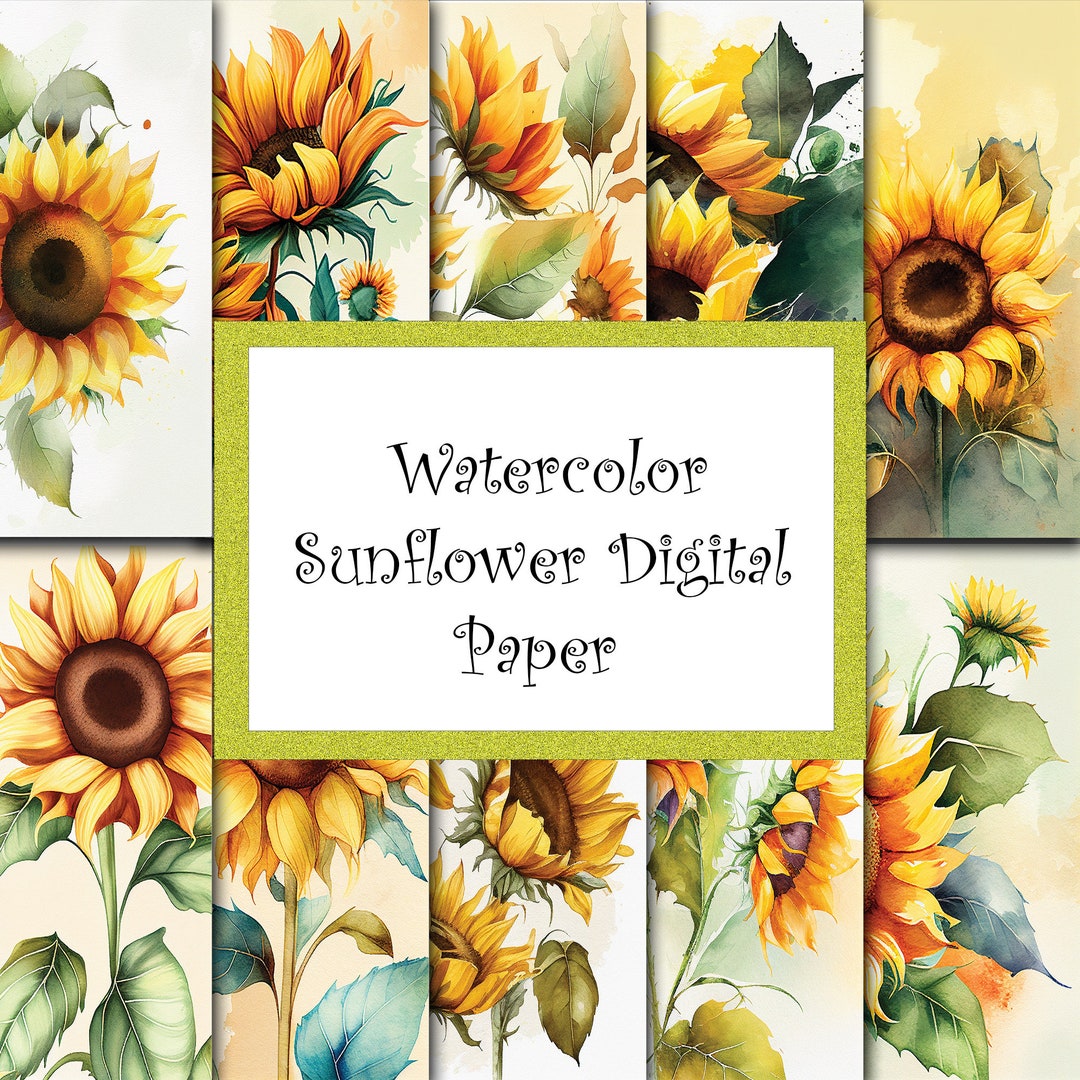 Watercolor Sunflower Digital Paper: Floral Scrapbook Patterns (instant ...