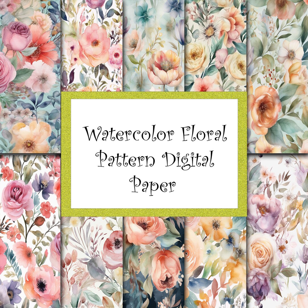 Watercolor Floral Digital Paper Floral Pattern Flower Pattern Scrapbook ...