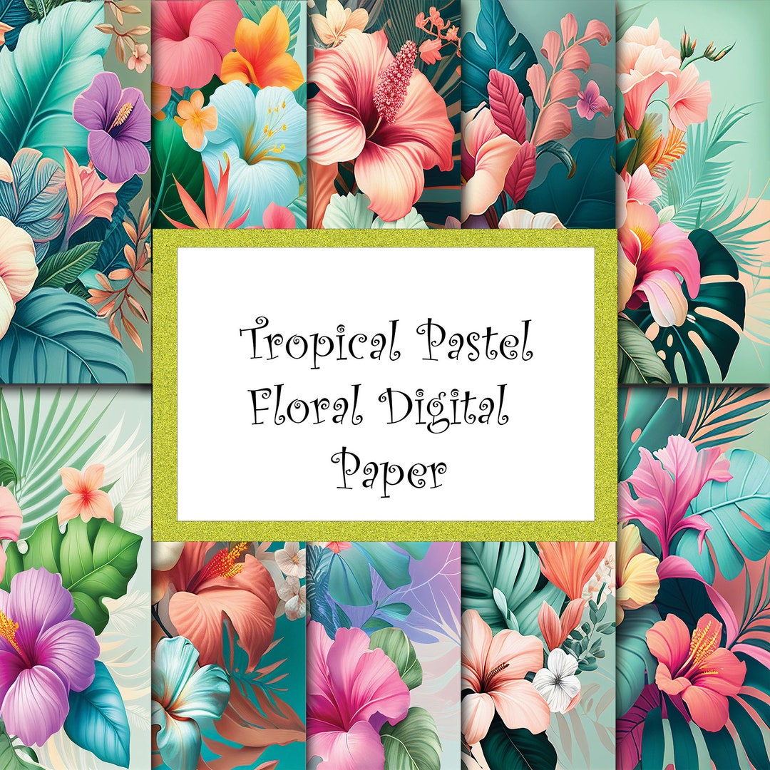 Floral Digital Paper Tropical Pastel Paper Scrapbook Paper - Etsy