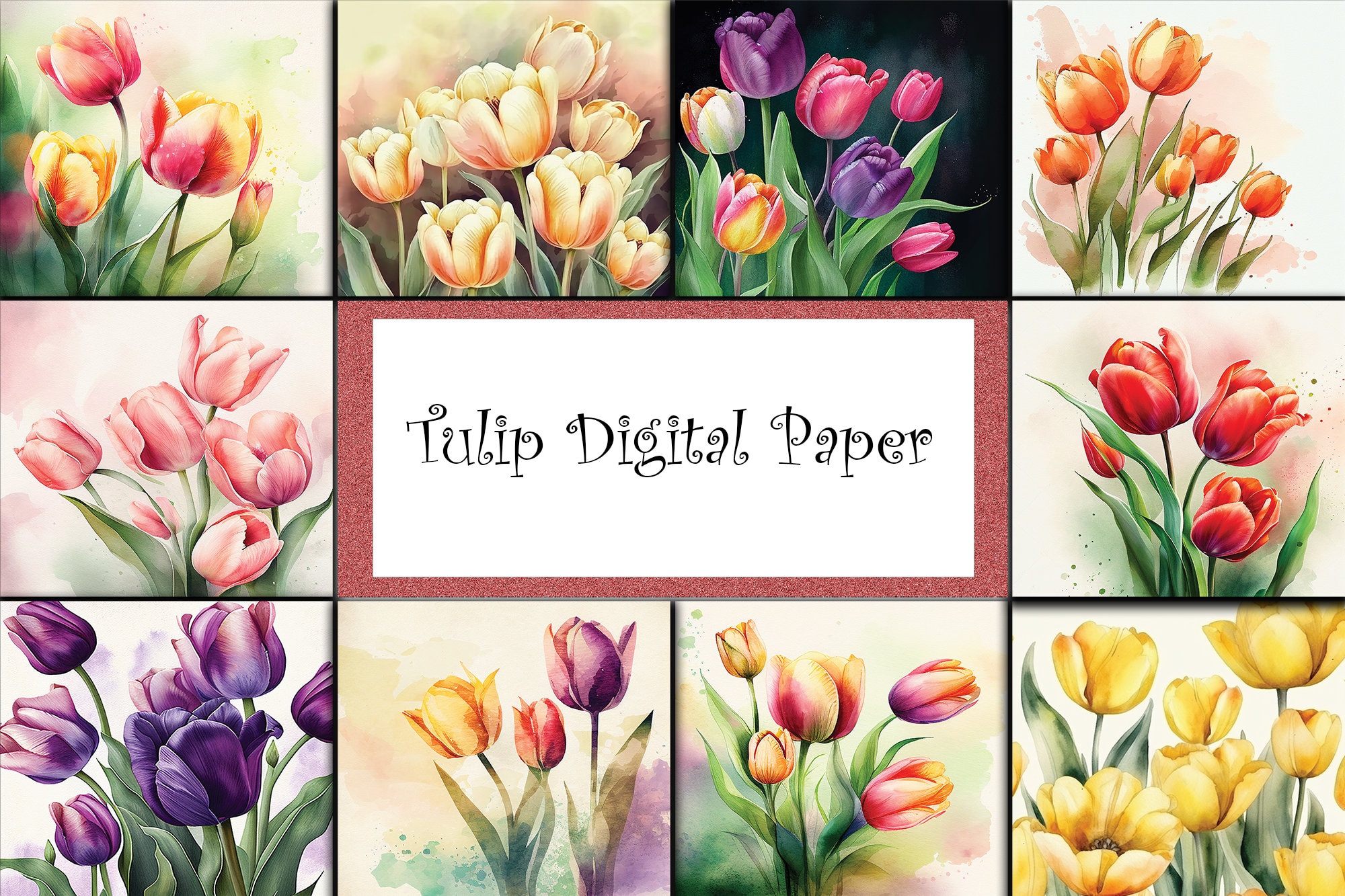 Tulip Digital Paper Flower Paper Floral Paper Flower Background Floral ...