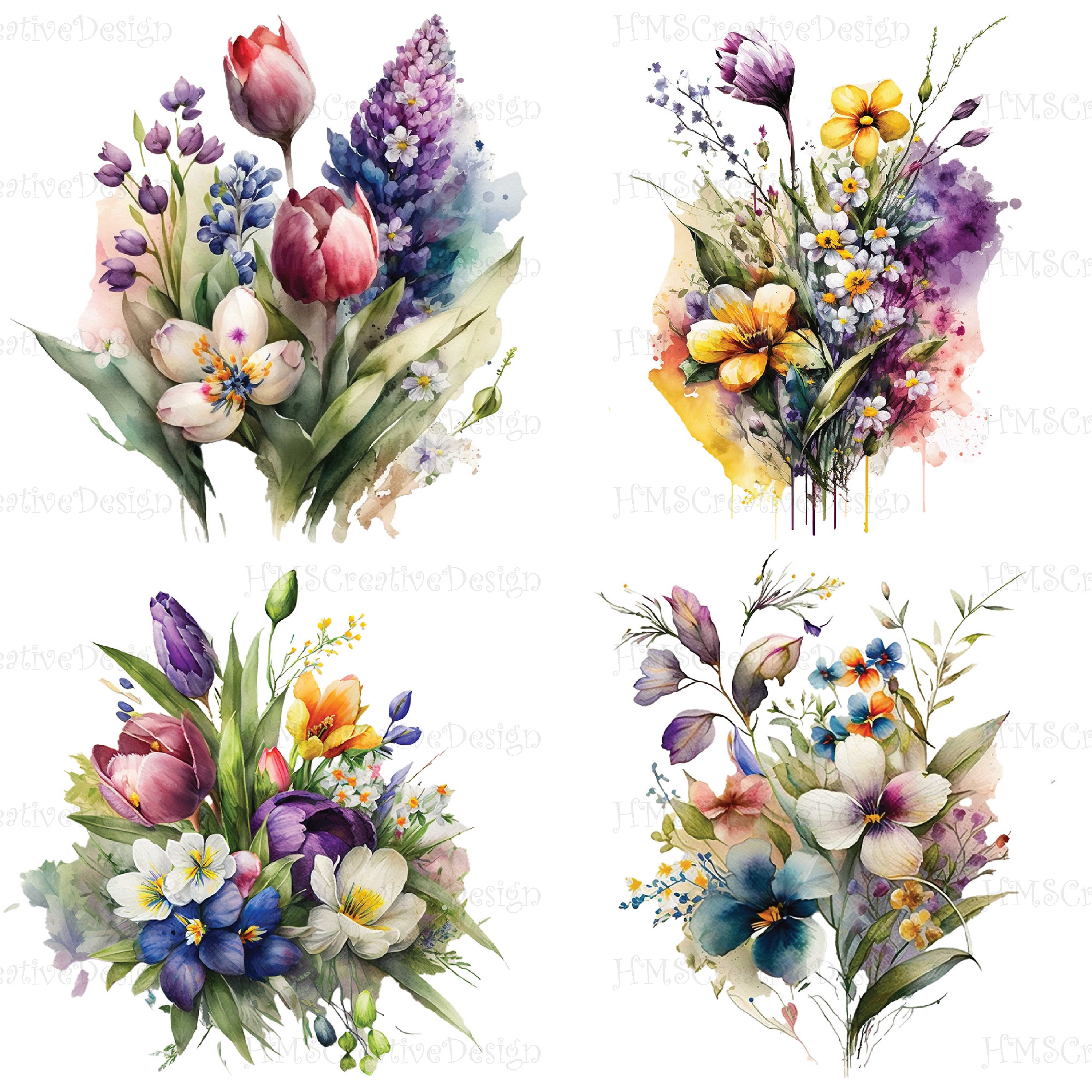 Floral Clipart Spring Flowers Clipart Flower Clipart Spring Floral - Etsy