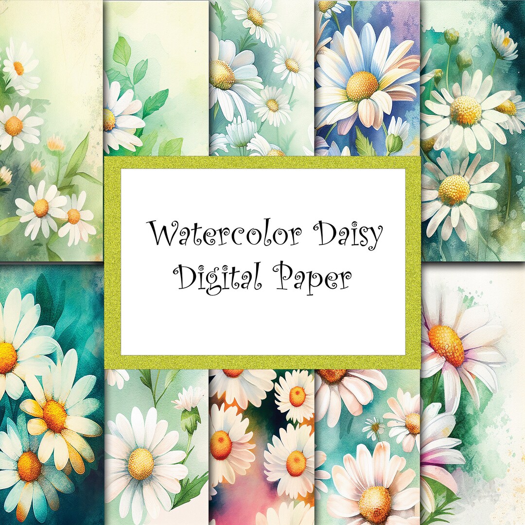 Watercolor Daisy Digital Paper - Floral Patterns for Spring Crafts ...