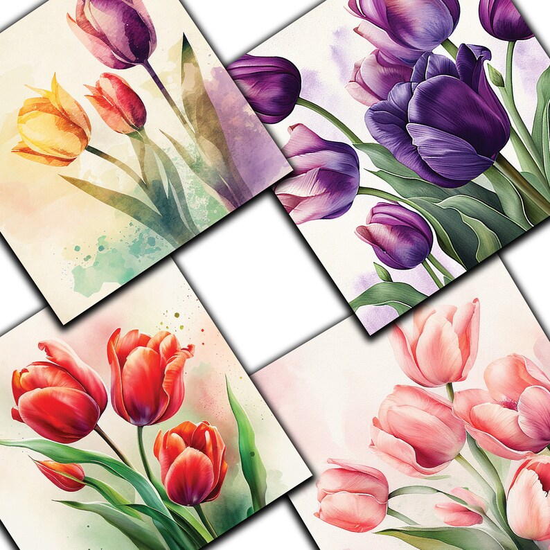 Tulip Digital Paper Flower Paper Floral Paper Flower Background Floral ...