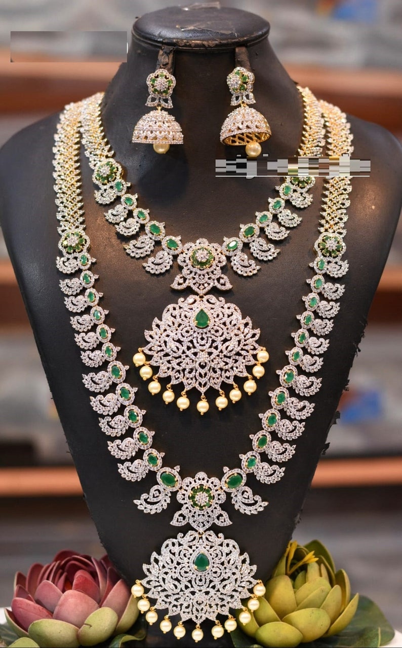 South Indian Bridal Necklace Set: Emerald, AAA Diamond, Zirconia - Etsy