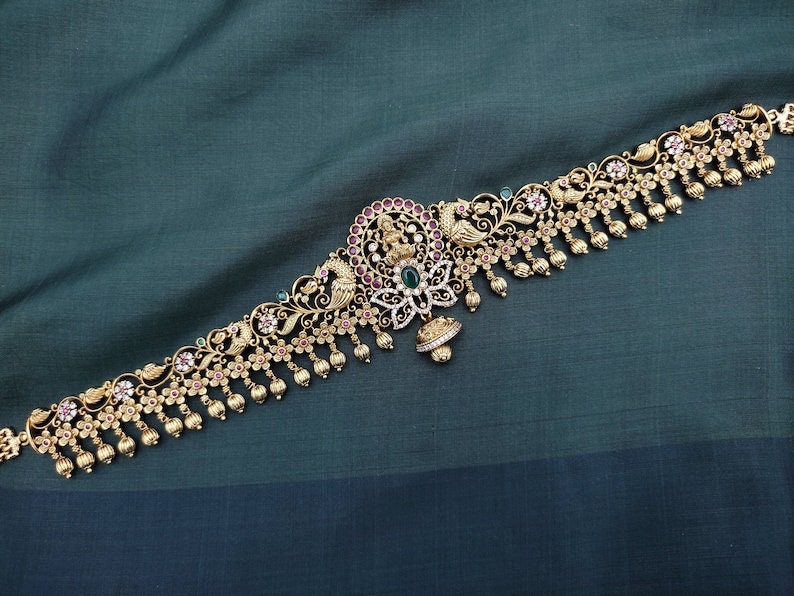 Golden Aari Work and Stone Work Hip Belt With Hanging Golden - Etsy