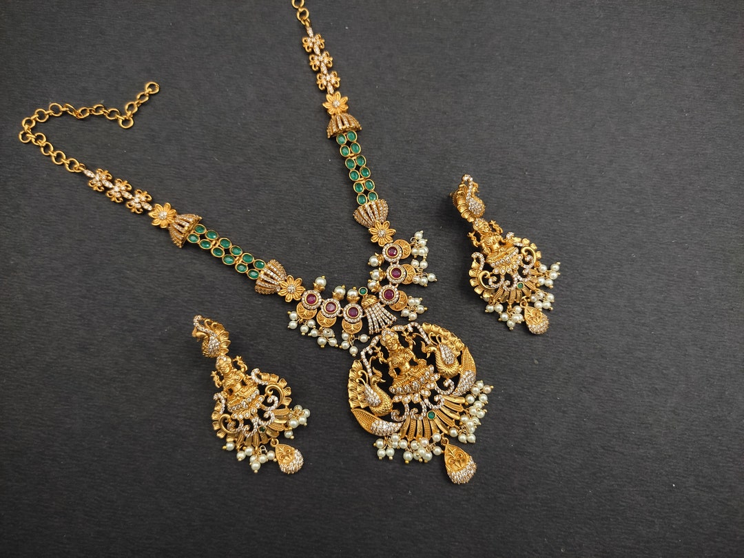 Beautiful Lotus Gold Look Alike Necklace Crystal Indian Choker Necklace ...