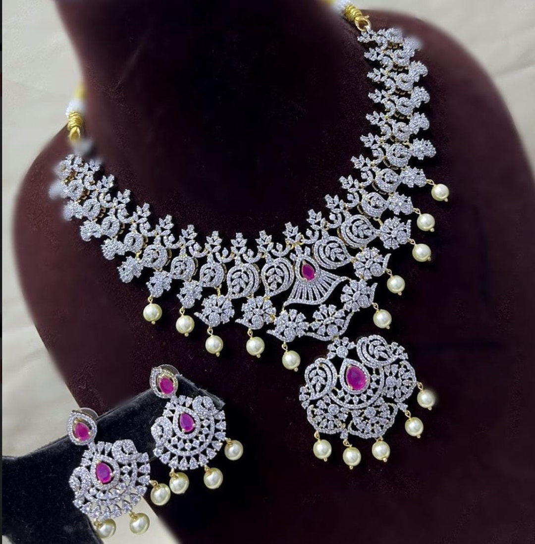 Elegant American Diamond Choker Set, Bridal Jewelry, Statement Necklace ...