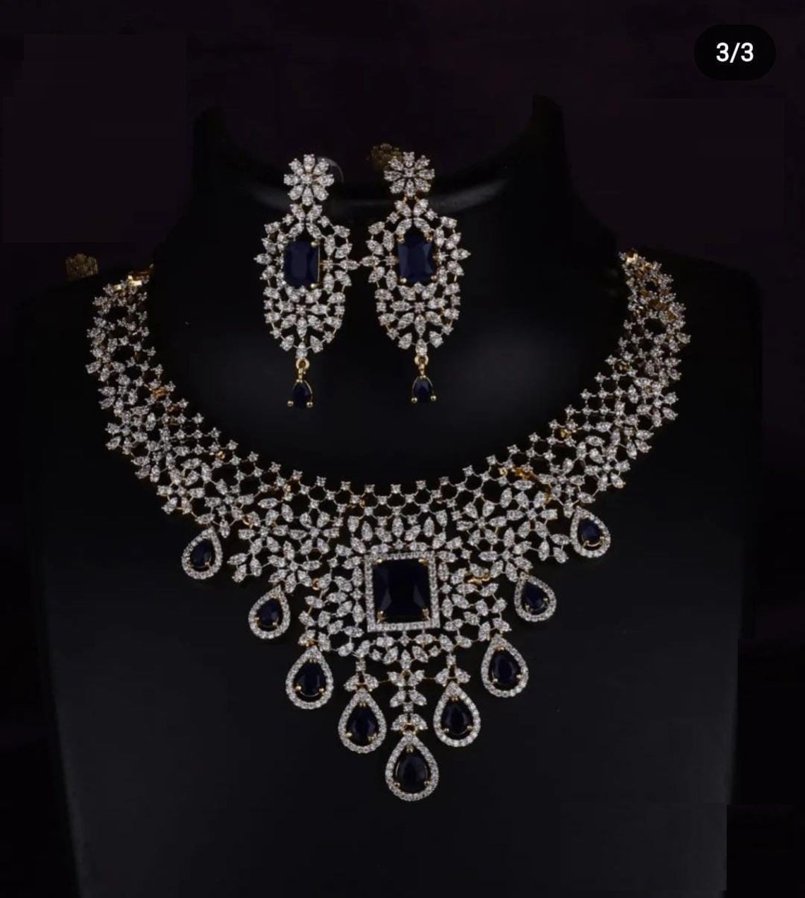 Ruby & American Diamond Bridal Necklace Set, Gold-plated Indian Jewelry ...