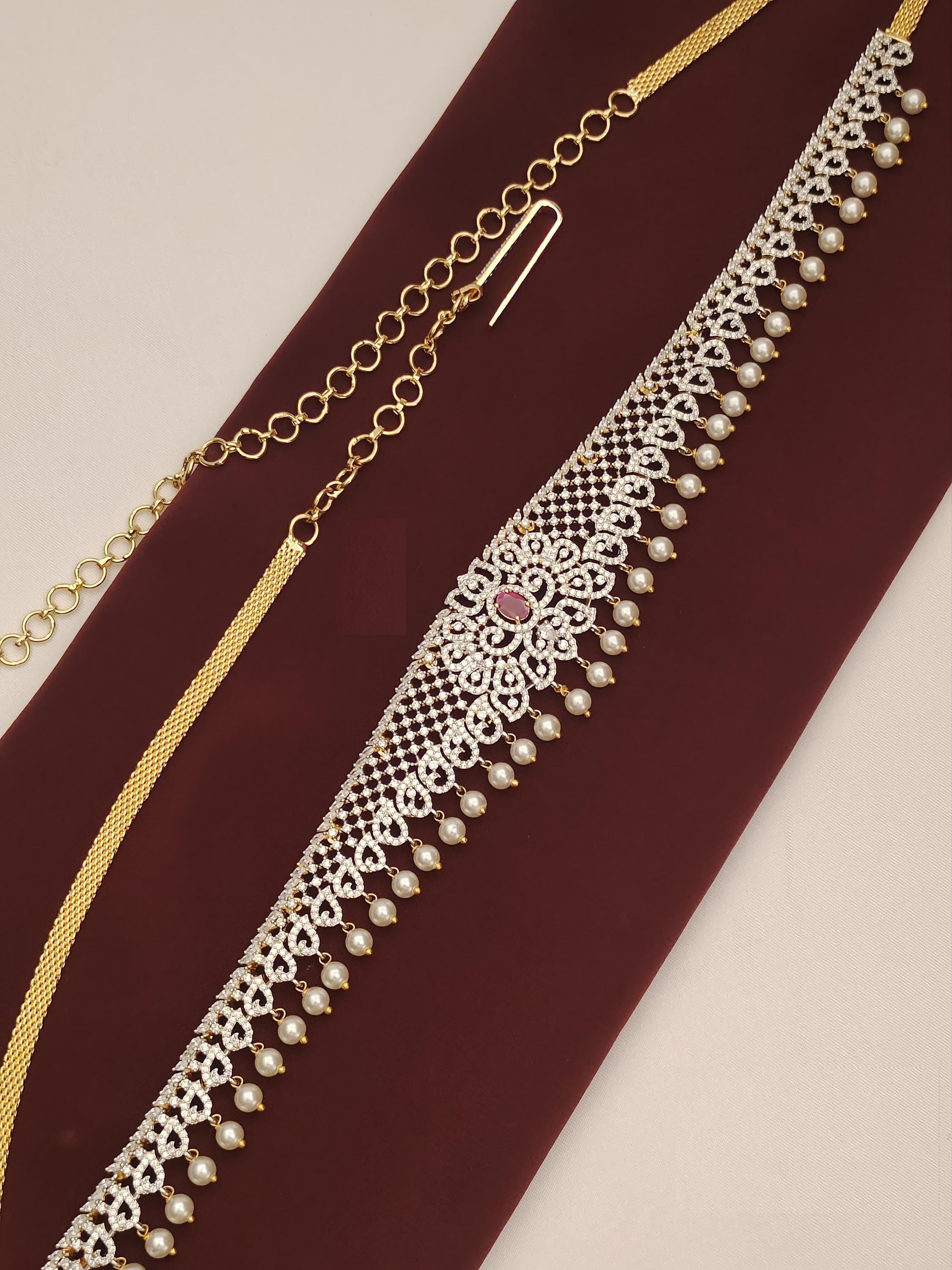 Gold Finish Bridal Hip Chain With AD Stone & Pearls - Etsy
