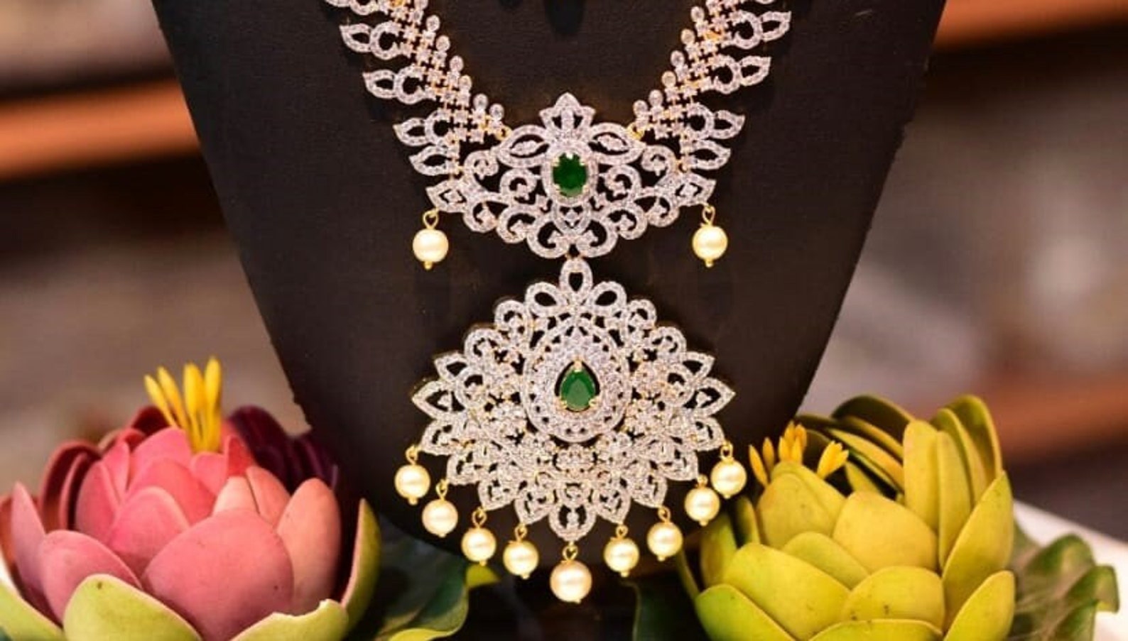 Bridal CZ American Diamond Necklace Set, Long Haar Indian Jewelry - Etsy