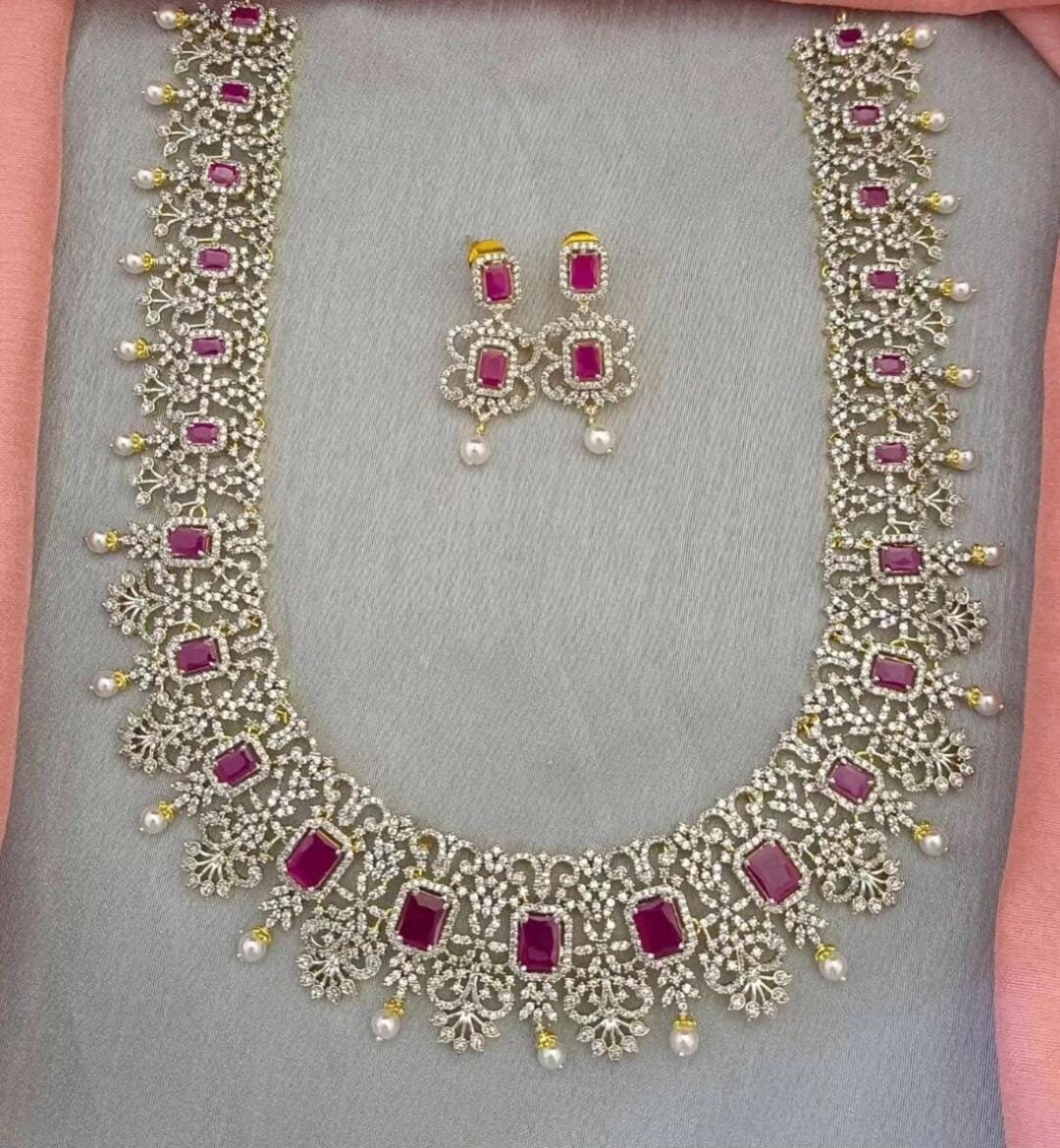 Sparkling CZ Stones Necklace Set With American Diamond/cubic Zirconia ...