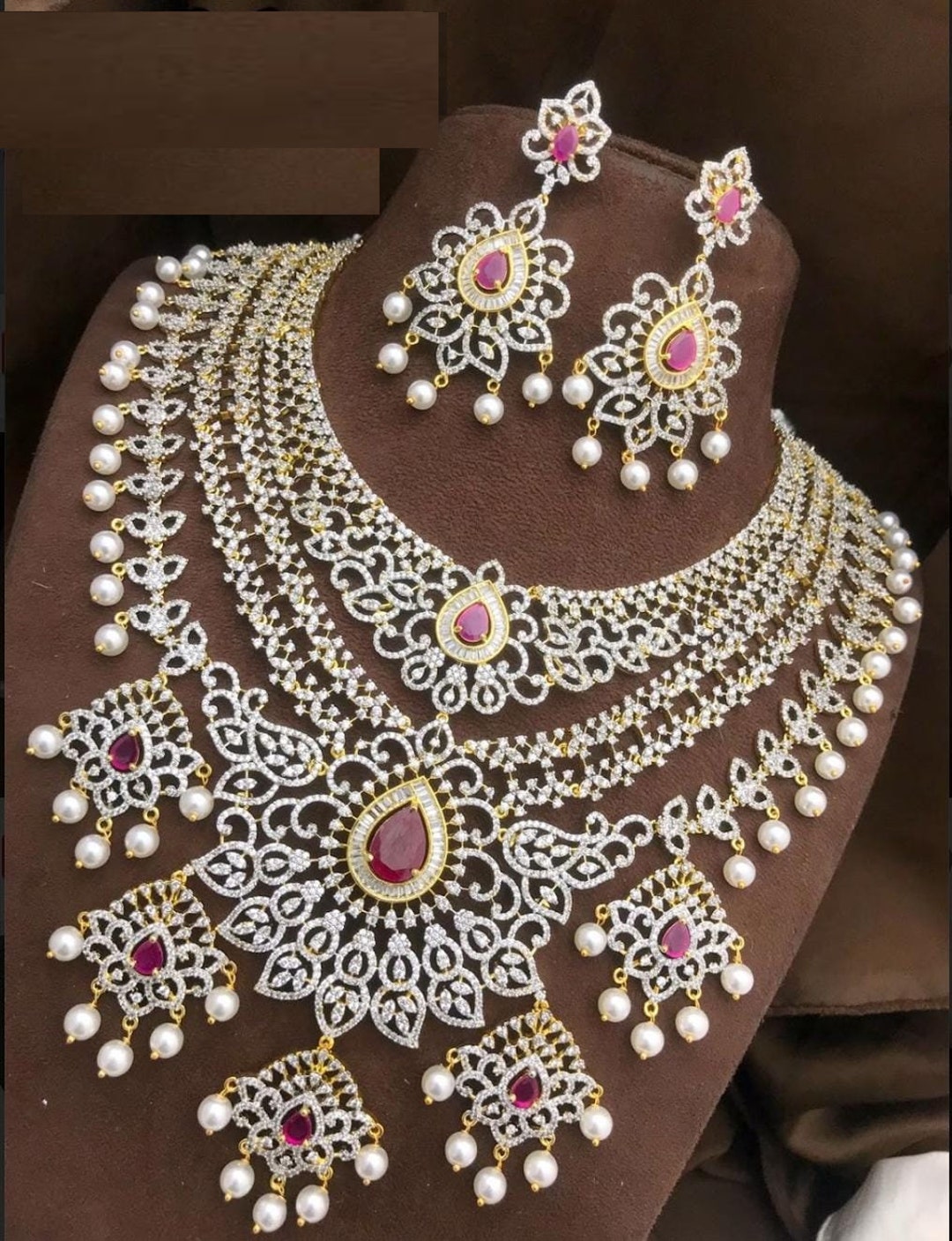 Sparkling CZ Stones in a 4-layer Heavy Necklace Set/ Necklace Set for a ...