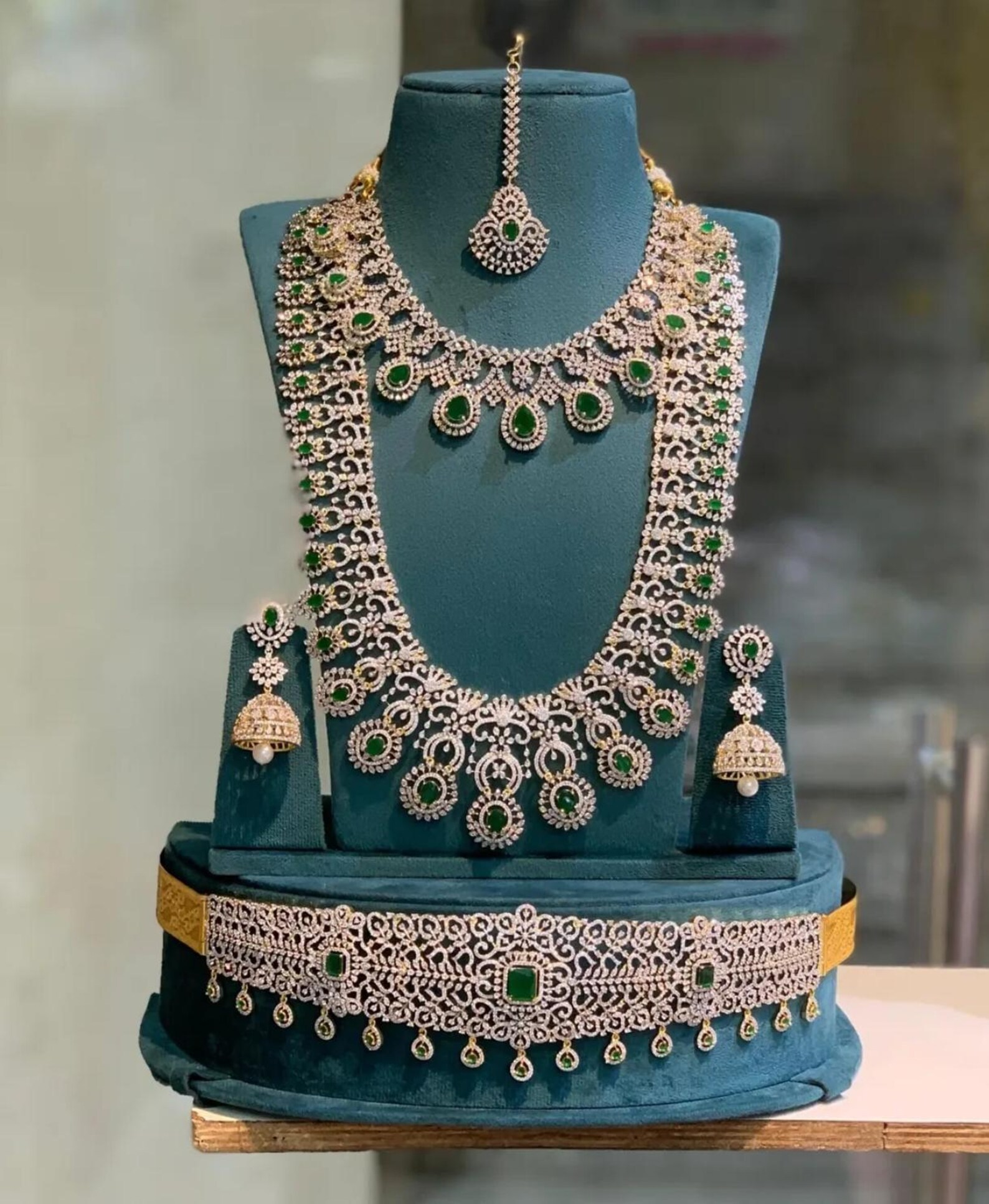 Beautiful Diamond Finished American Diamond Necklace Set With Long Haar ...